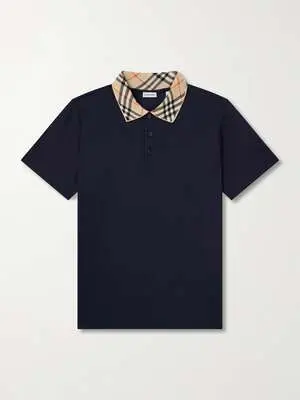 Burberry Checked Cotton-piqué Polo Shirt - Navy