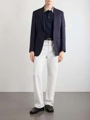 Burberry Checked Cotton-piqué Polo Shirt - Navy