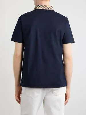 Burberry Checked Cotton-piqué Polo Shirt - Navy