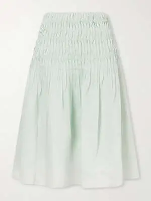 Khaite Florence Ruched Lyocell And Silk-blend Skirt - Lime Green