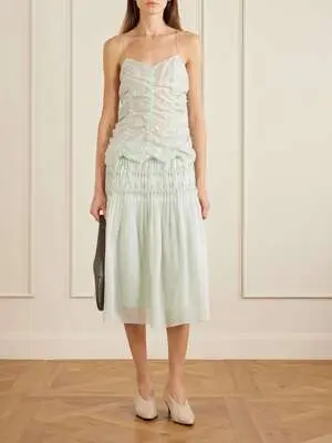 Khaite Florence Ruched Lyocell And Silk-blend Skirt - Lime Green