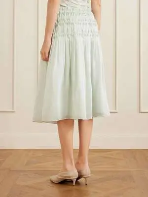 Khaite Florence Ruched Lyocell And Silk-blend Skirt - Lime Green