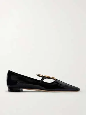 Manolo Blahnik Khafre Embellished Patent-leather Flats - Black