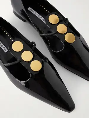 Manolo Blahnik Khafre Embellished Patent Leather Flats