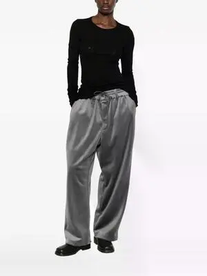 Y3 Logo-print Wide-leg Velvet-texture Trousers - Grey