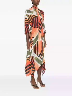 SIMONA CORSELLINI Geometric Print V-neck Pussy-bow Dress