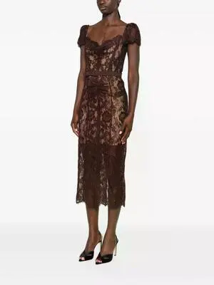 SELF-PORTRAIT Lace-overlay Cap-sleeve Midi Dress