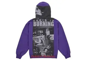 Supreme Paris Is Burning Zip Up Hooded Sweatshirt - Purple