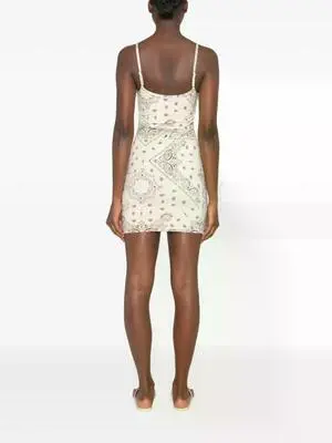 VENUJA Paisley-print Rhinestone-embellished Mini Dress