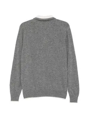 Eleventy Contrast-collar Long-sleeve Polo Shirt - Grey
