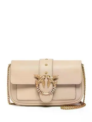 Pinko Love Birds Leather Shoulder Bag - Neutrals