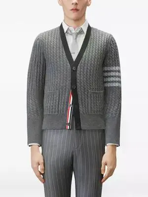 Thom Browne Wool Cable-knit V-neck Cardigan With Signature Stripes
