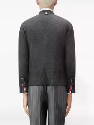 Thom Browne Wool Cable-knit V-neck Cardigan With Signature Stripes