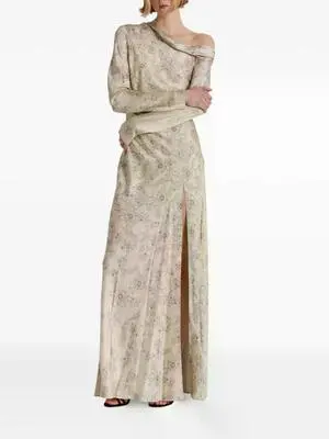 Alberta Ferretti Floral-print Off-shoulder Dress