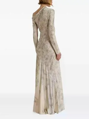 Alberta Ferretti Floral-print Off-shoulder Dress