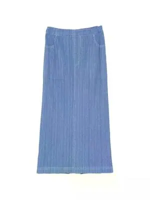 Issey Miyake Pleated Denim Midi Skirt - Blue