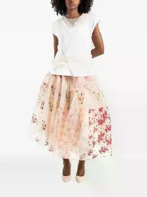 Simone Rocha Patchwork Floral-embroidered Midi Skirt