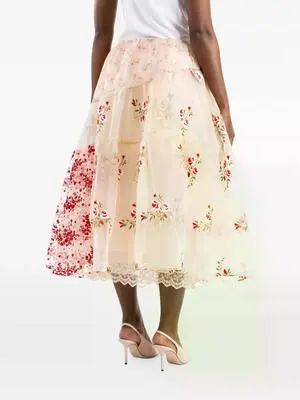 Simone Rocha Patchwork Floral-embroidered Midi Skirt