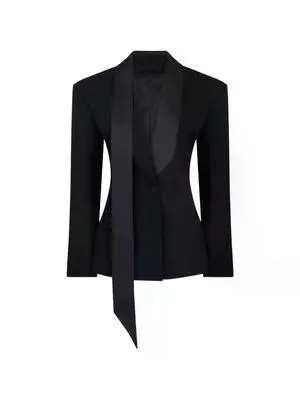Attico Asymmetrical Scarf Lapel Blazer - Black