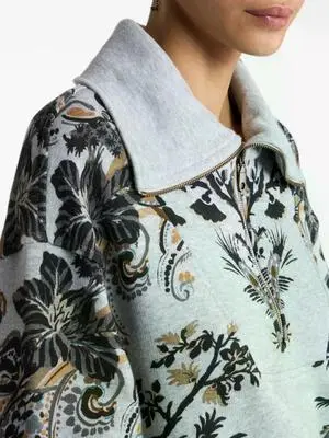 Etro Cotton Sweatshirt With Short-zip And Placed Paisley And Flower Print