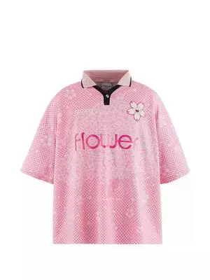 MONONOKE MADE Check-pattern Floral-print Polo Shirt - Pink