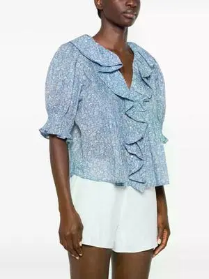 DÔEN Henri Ruffled Floral-print Cotton Blouse
