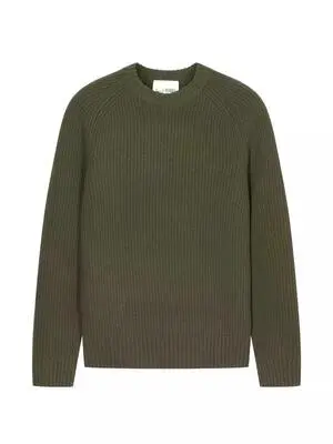 Closed Ribbed-knit Raglan-sleeve Sweater - Green