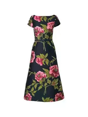 Carolina Herrera Floral Print Belted Midi Dress