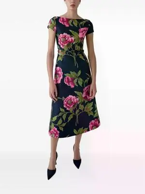 Carolina Herrera Floral Print Belted Midi Dress