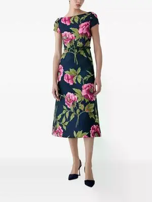 Carolina Herrera Floral Print Belted Midi Dress