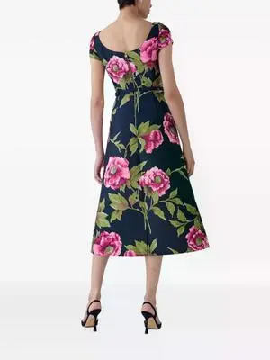 Carolina Herrera Floral Print Belted Midi Dress