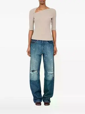 MAISON MARGIELA Asymmetrical Neck Ribbed Knit Top - Neutrals