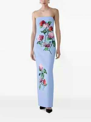 Carolina Herrera Hydrangea-embroidered Maxi Dress - Blue