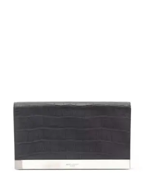 Saint Laurent Croc-embossed Leather Clutch - Black
