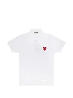 Play Comme Des Garcon Logo Heart-patch Polo Shirt - White