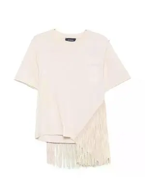 Sportmax Fringe-detail T-shirt - Neutrals