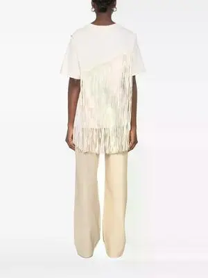 Sportmax Fringe Detail T-shirt - Neutrals