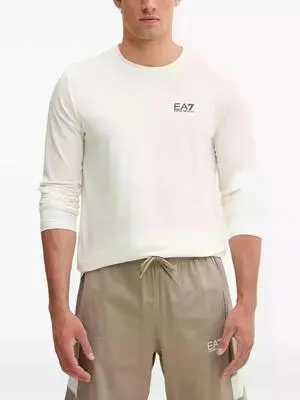 EA7 Logo-print Long-sleeve T-shirt - Neutrals