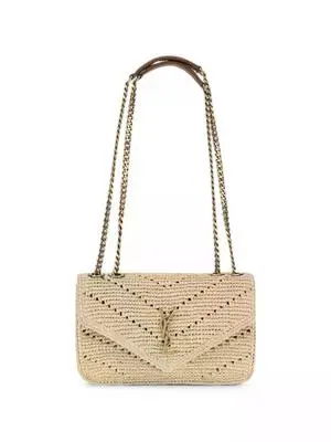 Saint Laurent Loulou Raffia Shoulder Bag - Neutrals