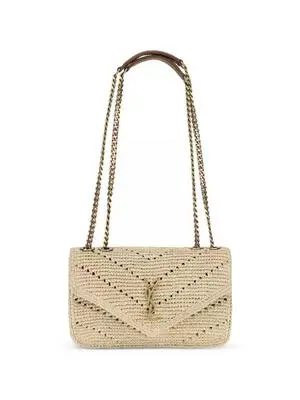 Saint Laurent Loulou Raffia Shoulder Bag - Neutrals