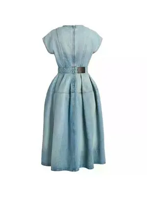 Erdem Embroidered Denim Short Sleeve Midi Dress - Blue