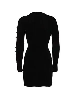 Sandro Rib-knit Pearl Embellished High Neck Mini Dress