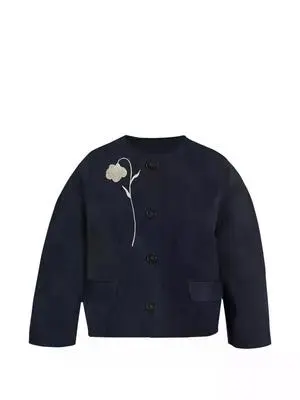 Erdem Cropped Jacket With Floral Jacquard Motif - Blue