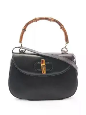 Gucci 2000s Bamboo Handle Leather Tote Bag - Black