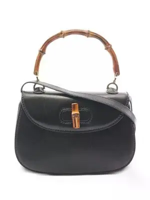 Gucci 2000s Bamboo Handle Leather Tote Bag - Black