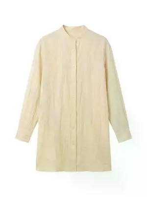 120% Lino Crinkled Finish Band-collar Shirt