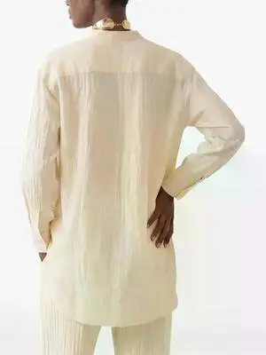120% Lino Crinkled Finish Band-collar Shirt