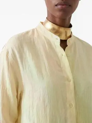 120% Lino Crinkled Finish Band-collar Shirt