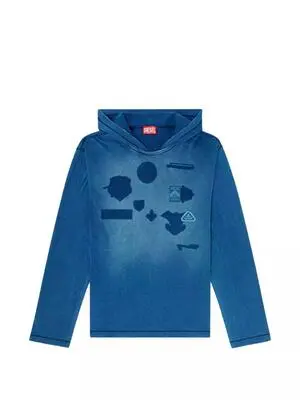 DIESEL® Hooded Long-sleeve T-shirt With Shadow-effect Patches - Blue