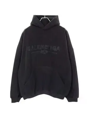 Balenciaga Logo-embroidered Fleece Hoodie - Black